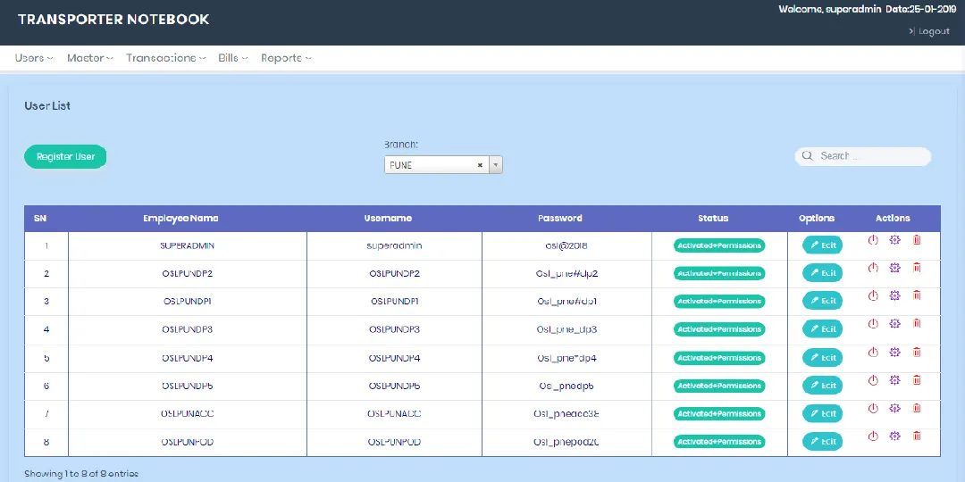 Transporter Notebook | ERP Transport Software